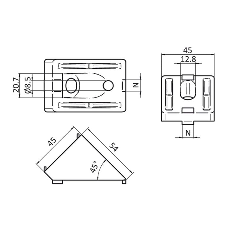 Angle Connector 45, 45 degree - Connection Angle - A2A Systems