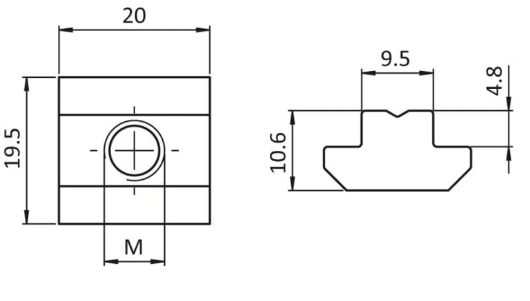 Sliding block 10 - M8 - Profile Components - A2A Systems