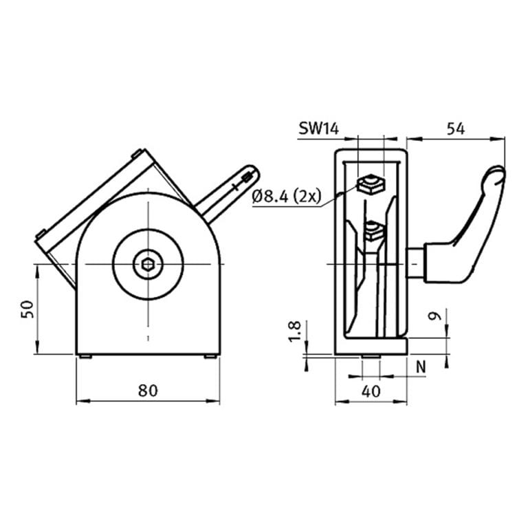Pivot joint 40/80 with locking lever - Connectors - A2A Systems