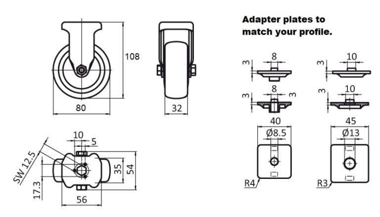 Fixed caster 108 (4 1/4") - Casters - A2A Systems